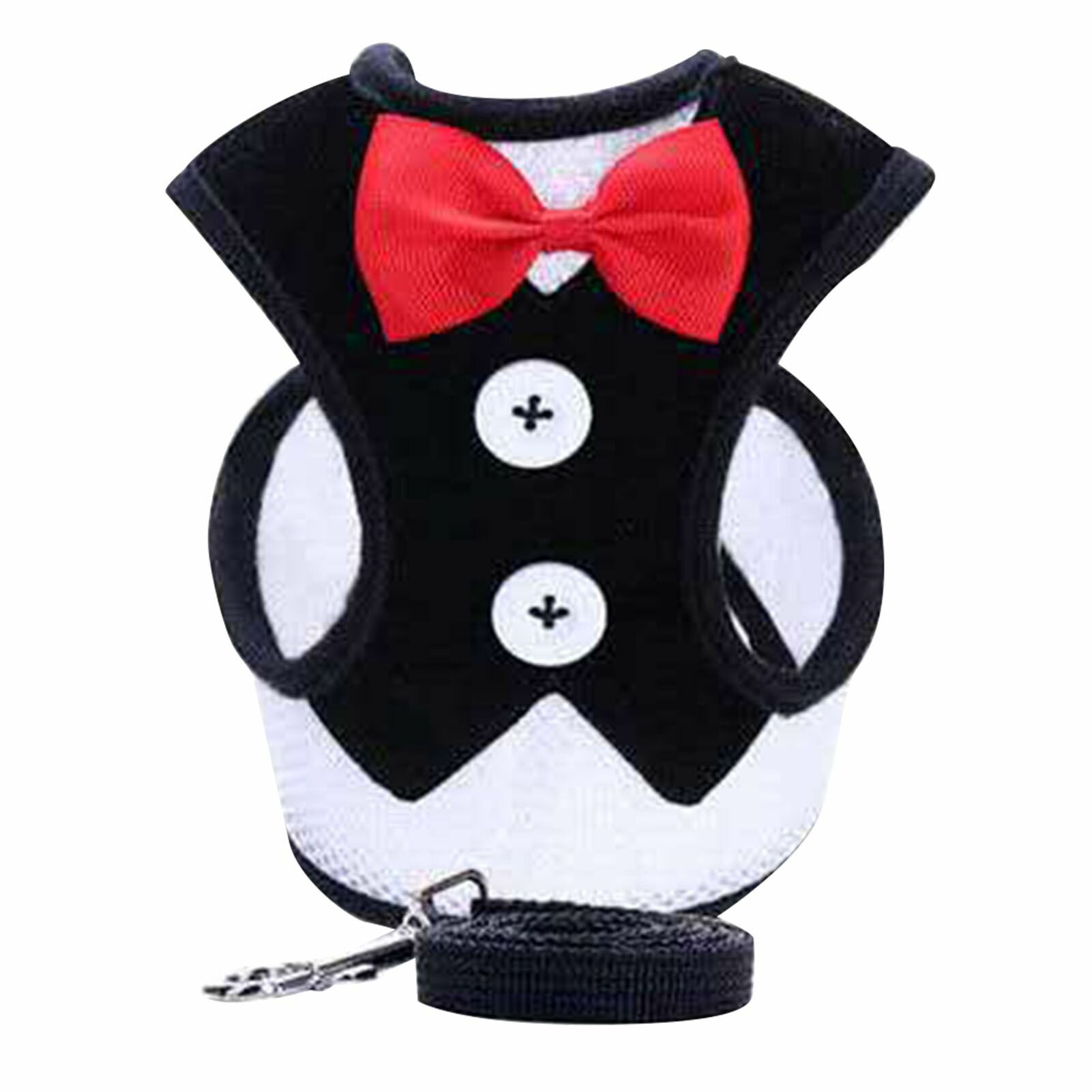 Шлейка с галстуком-бабочкой (черный, M, дышащая, с поводком)