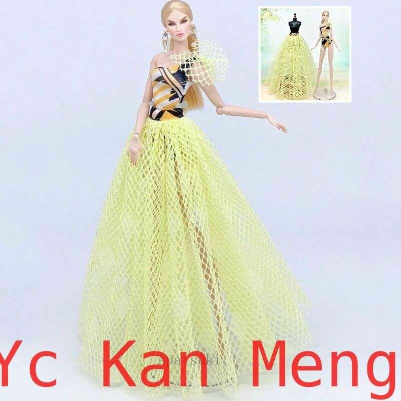 2шт/комплект желтый купальник монокини и длинная юбка для куклы барби/подарок