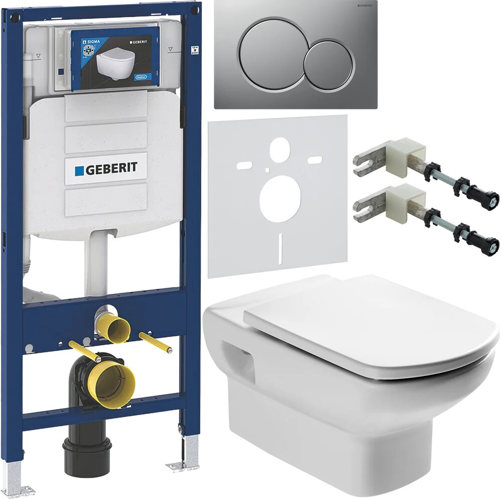 Комплект 6 в 1 Унитаз подвесной Roca Dama senso 346517000 / Сиденье Dama Senso ZRU9000041 c микролифтом, петли хром / Инсталляция Geberit Duofix UP 320 111.300.00.5 (111.950.00.6), Кнопка Sigma 01 11