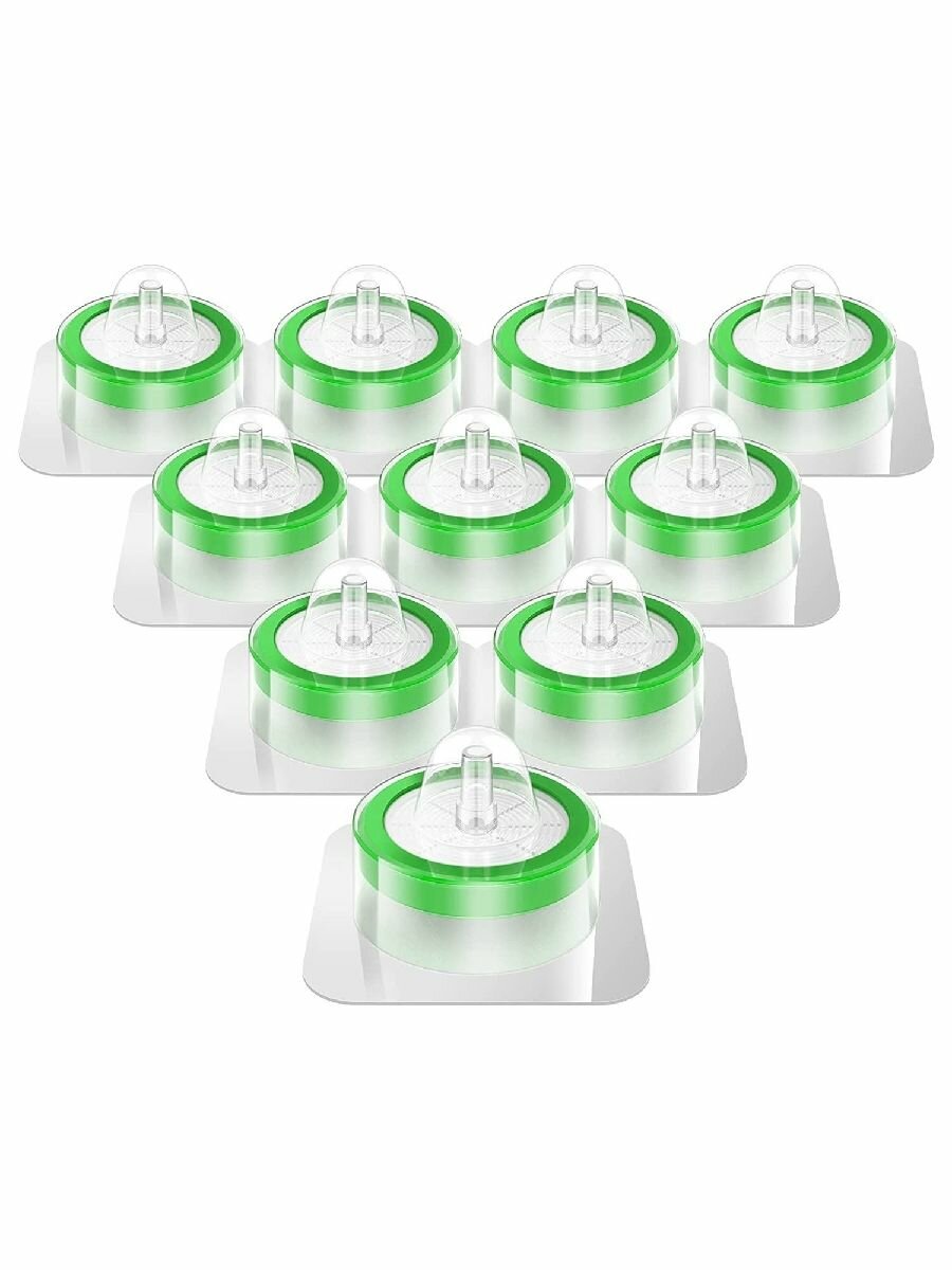 Стерильные шприцевые фильтры PES, 0,22 мкм, 33 мм, гидрофильные, 10 шт, для лабораторной фильтрации растворов, высокий поток, зелёные