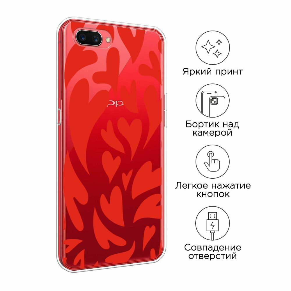 Чехол на Oppo A3s / Oppo A3s с принтом "Crazy hearts 2 - 14 февраля", прозрачный — фото 1