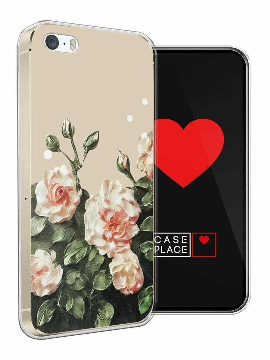 Чехол на Apple iPhone 5/5S/SE / Айфон 5/5S/SE с принтом "Цветочная картина 1" — фото 1