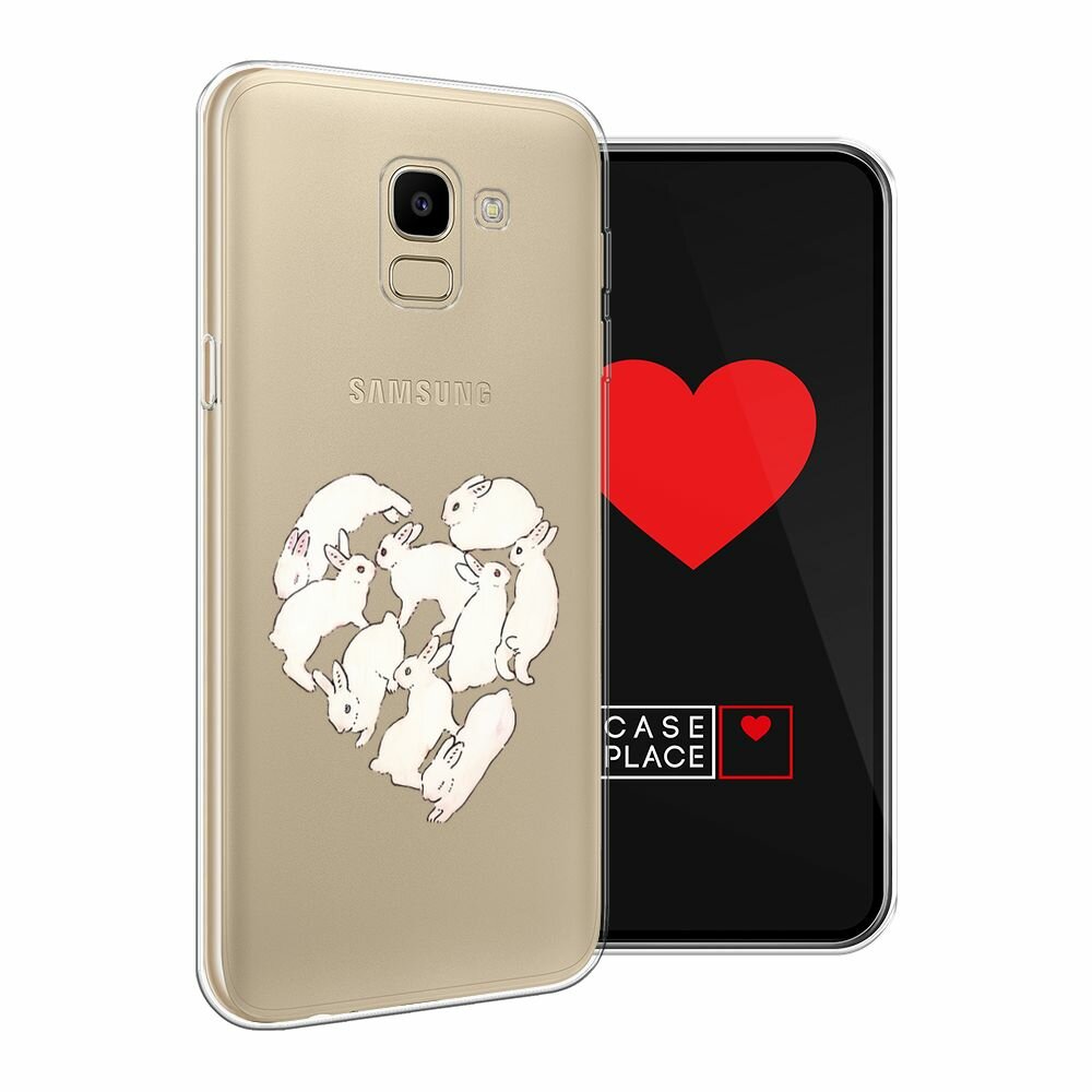 Чехол на Samsung Galaxy J6 2018 / Самсунг Галакси Джей 6 2018 с принтом "Сердечко из кроликов 2 - 8 марта", прозрачный — фото 1