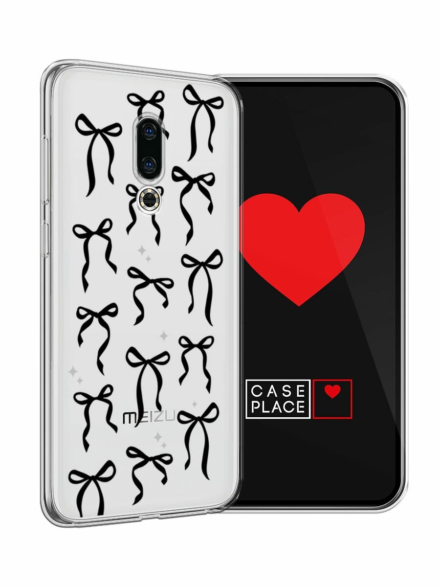 Чехол на Meizu 16th / Мейзу 16th с принтом "Black bows", прозрачный — фото 1