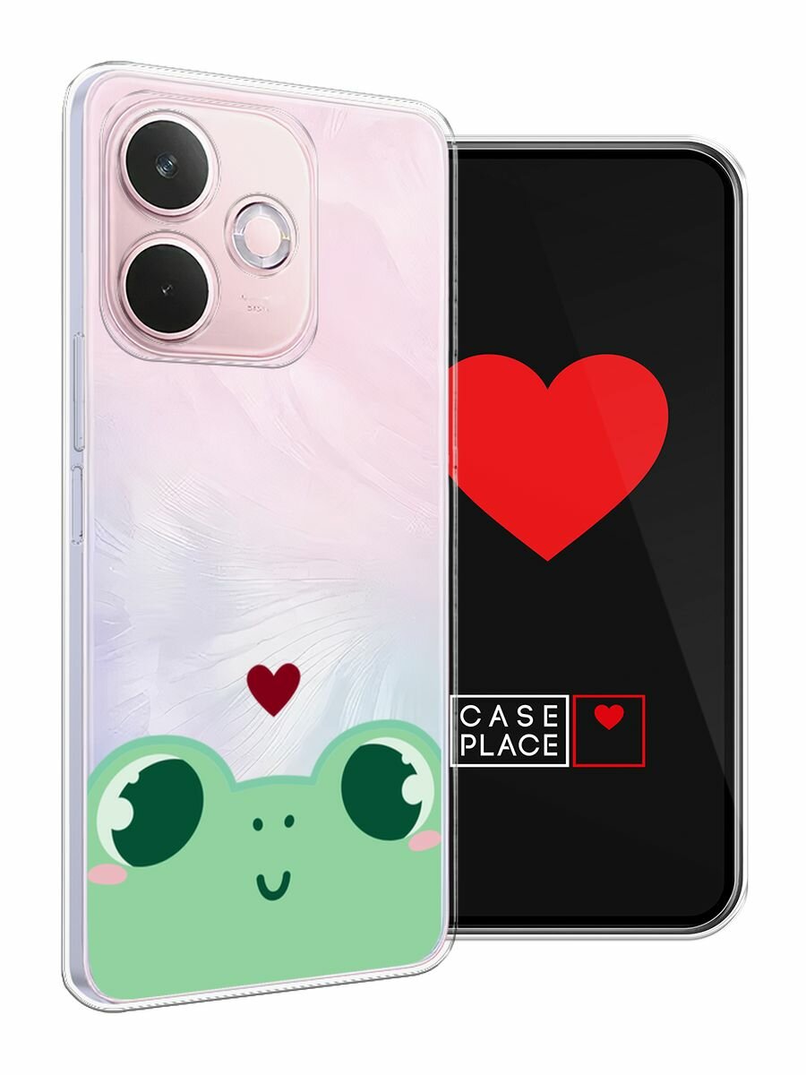 Чехол на Oppo A5 Pro / Оппо А5 Про с принтом "Влюблённая лягушка - 14 февраля", прозрачный — фото 1