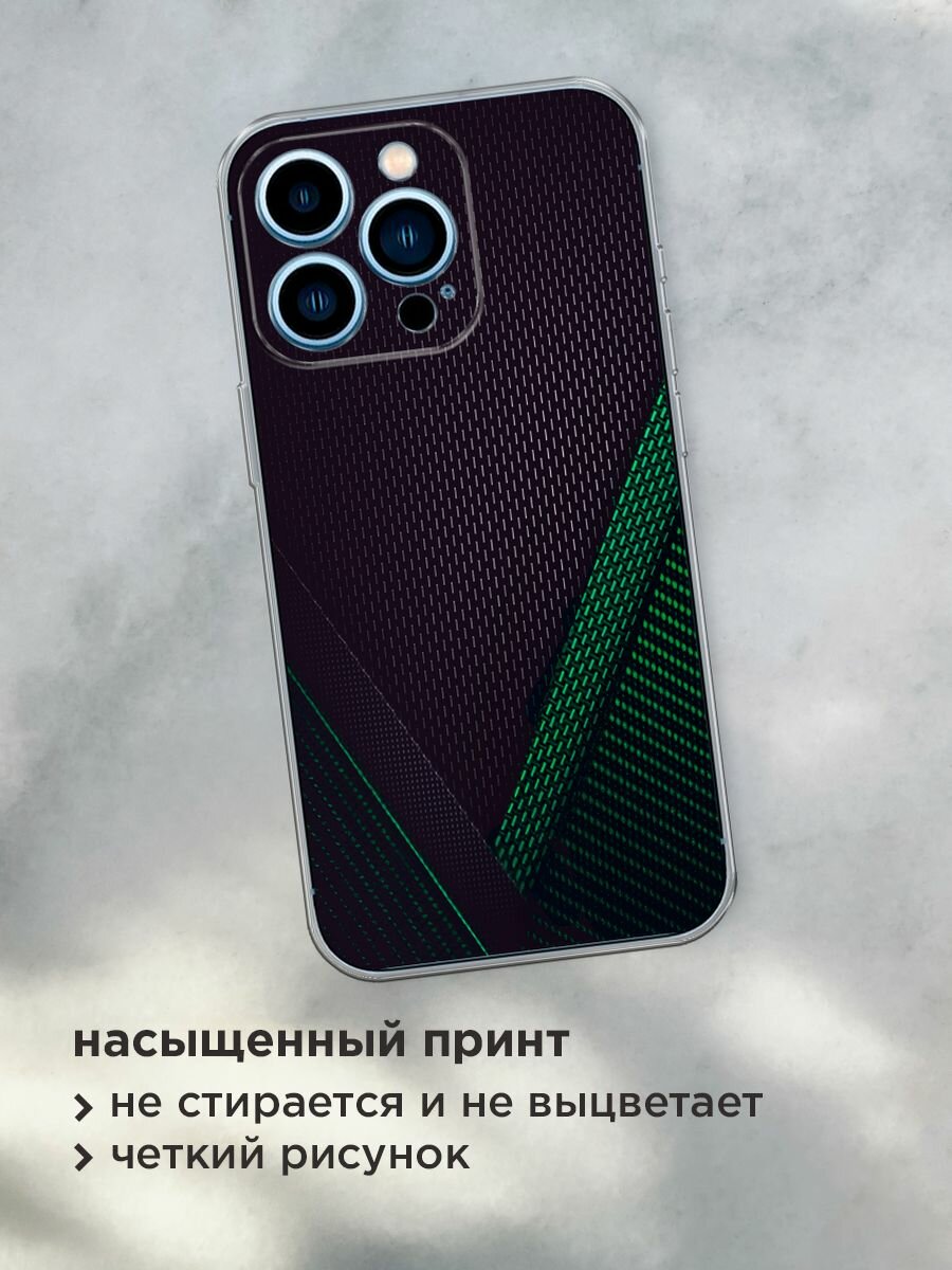 Чехол на Apple iPhone 13 Pro / Айфон 13 Про с принтом "Зеленый карбон" — фото 1