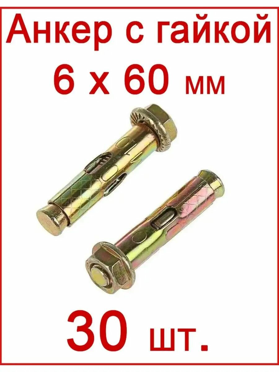 Анкер крепежный с гайкой 6х60 оцинкованный