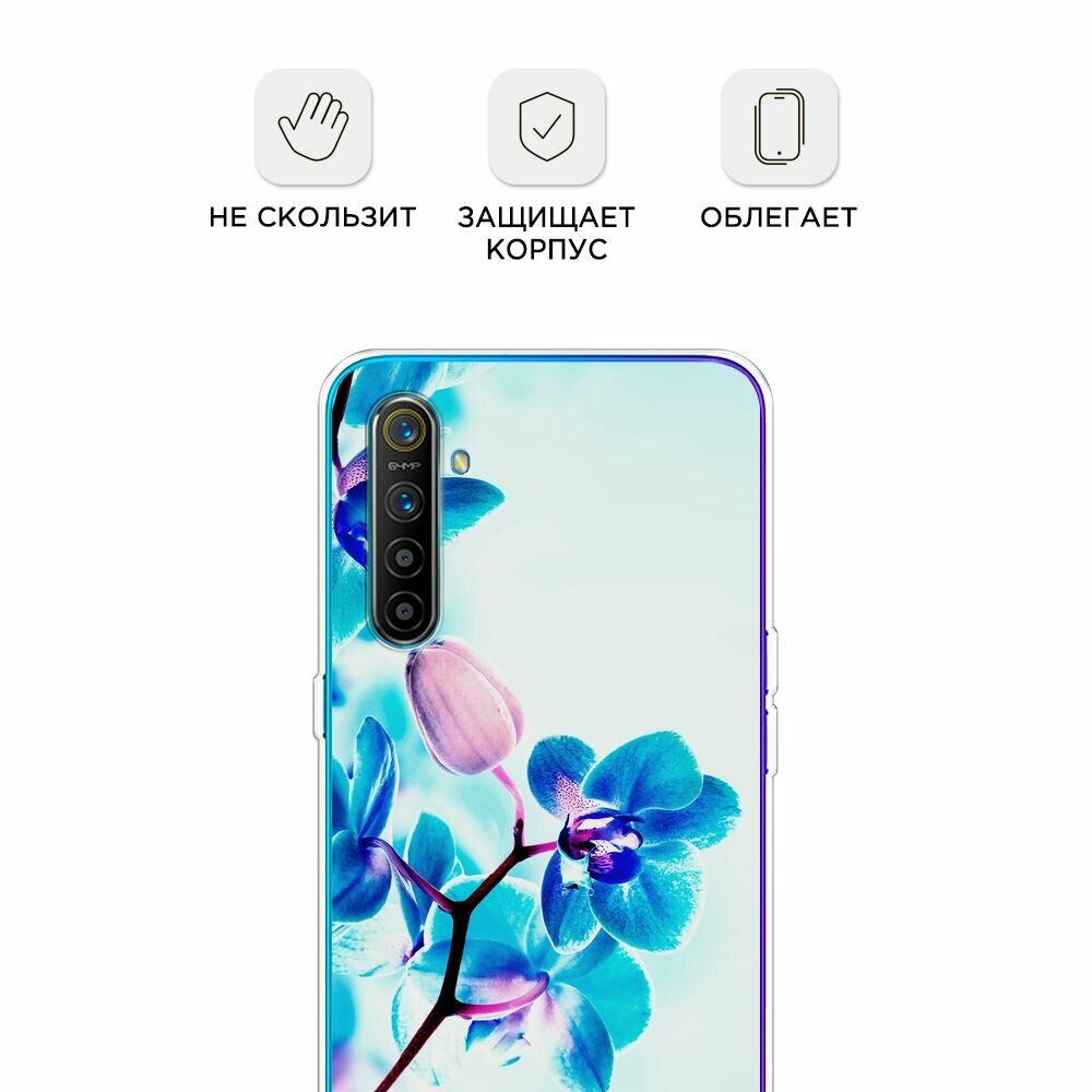 Силиконовый чехол на Realme XT / Реалми XT с принтом "Голубая орхидея" — фото 1