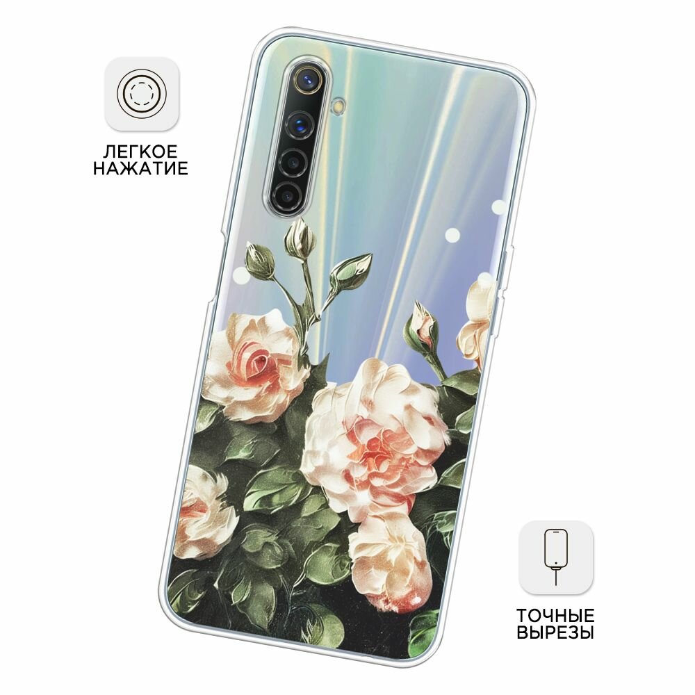 Чехол на Realme 6 / Реалми 6 с принтом Цветочная картина 2, прозрачный — фото 1