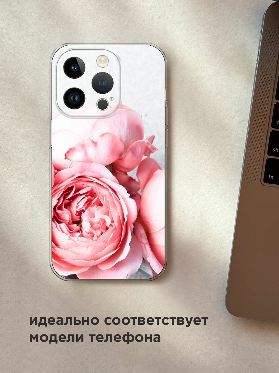 Чехол на Apple iPhone 14 Pro / Айфон 14 Про с принтом "Пионы на белом" — фото 1