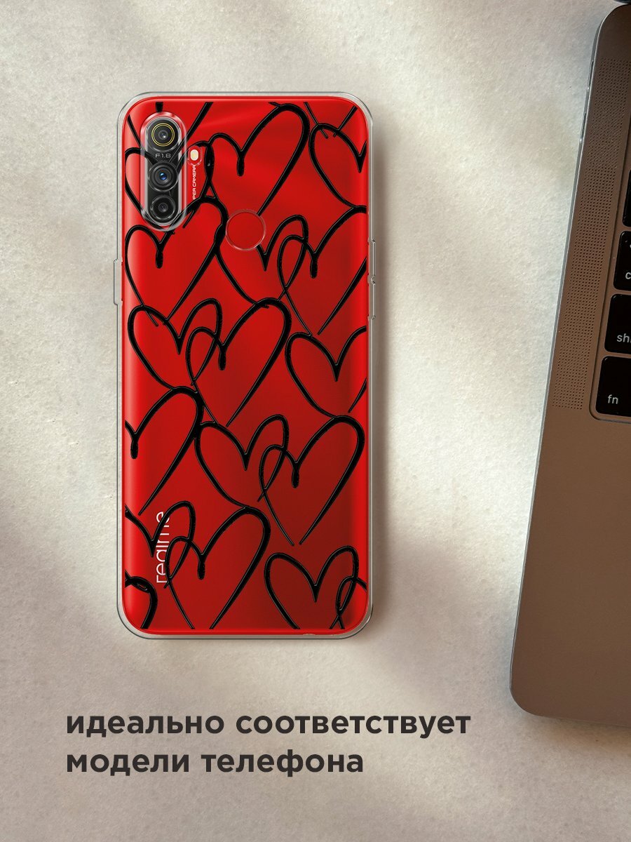 Чехол на Realme C3 / Реалми C3 с принтом "Hearts doodle black 1" — фото 1