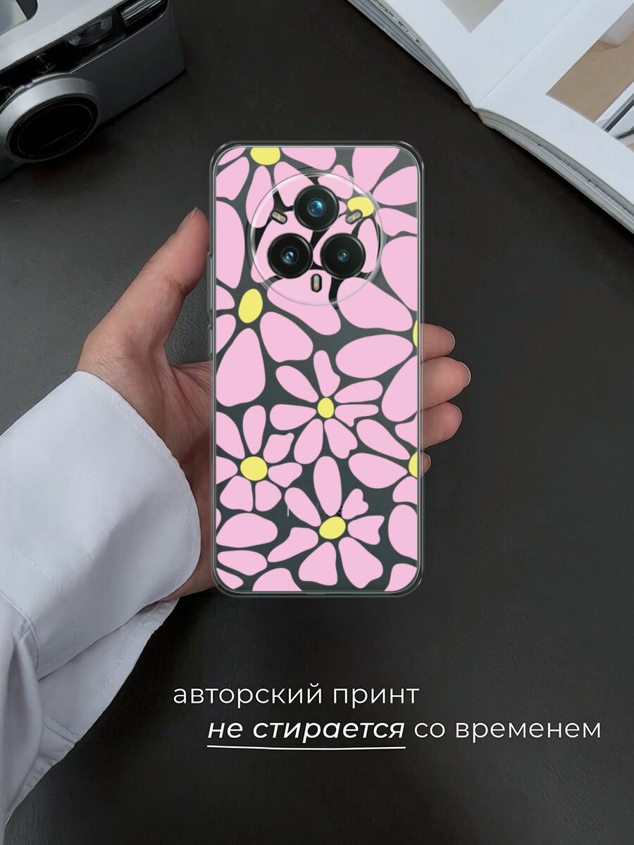 Чехол на Realme 14 Pro / Реалми 14 Про с принтом "Розовые лепестки 2", прозрачный — фото 1