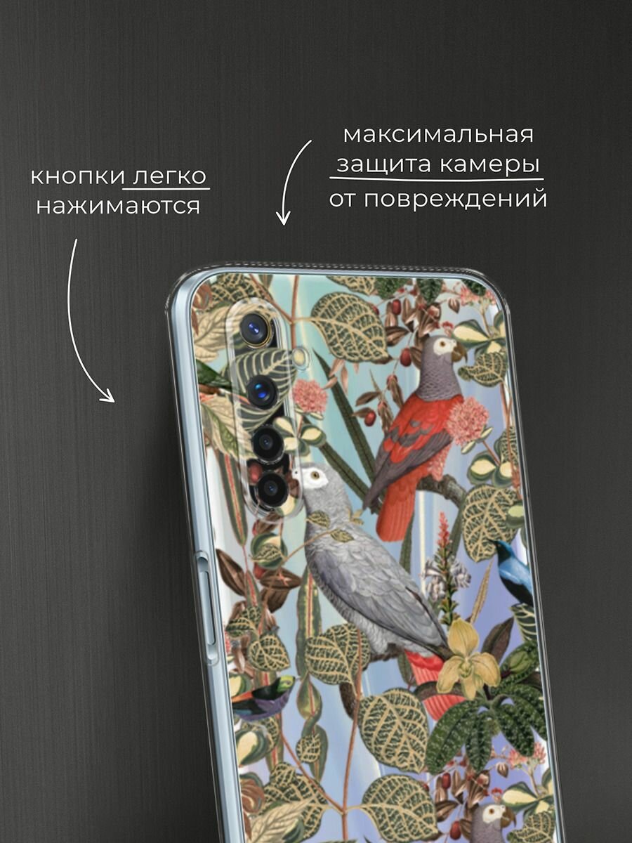 Чехол на Realme 6 / Реалми 6 с принтом "Tropical pattern", прозрачный — фото 1