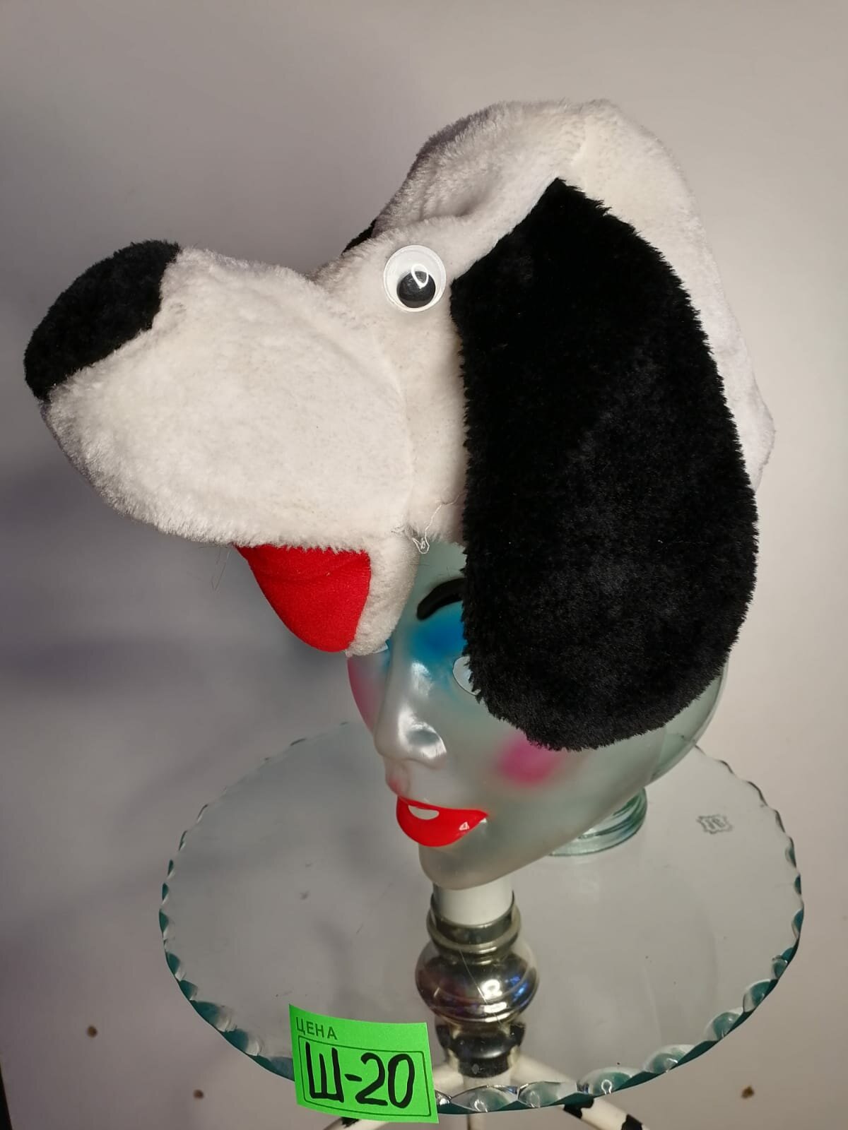 Карнавальная Шапка пёс собачка белый с черными ушами