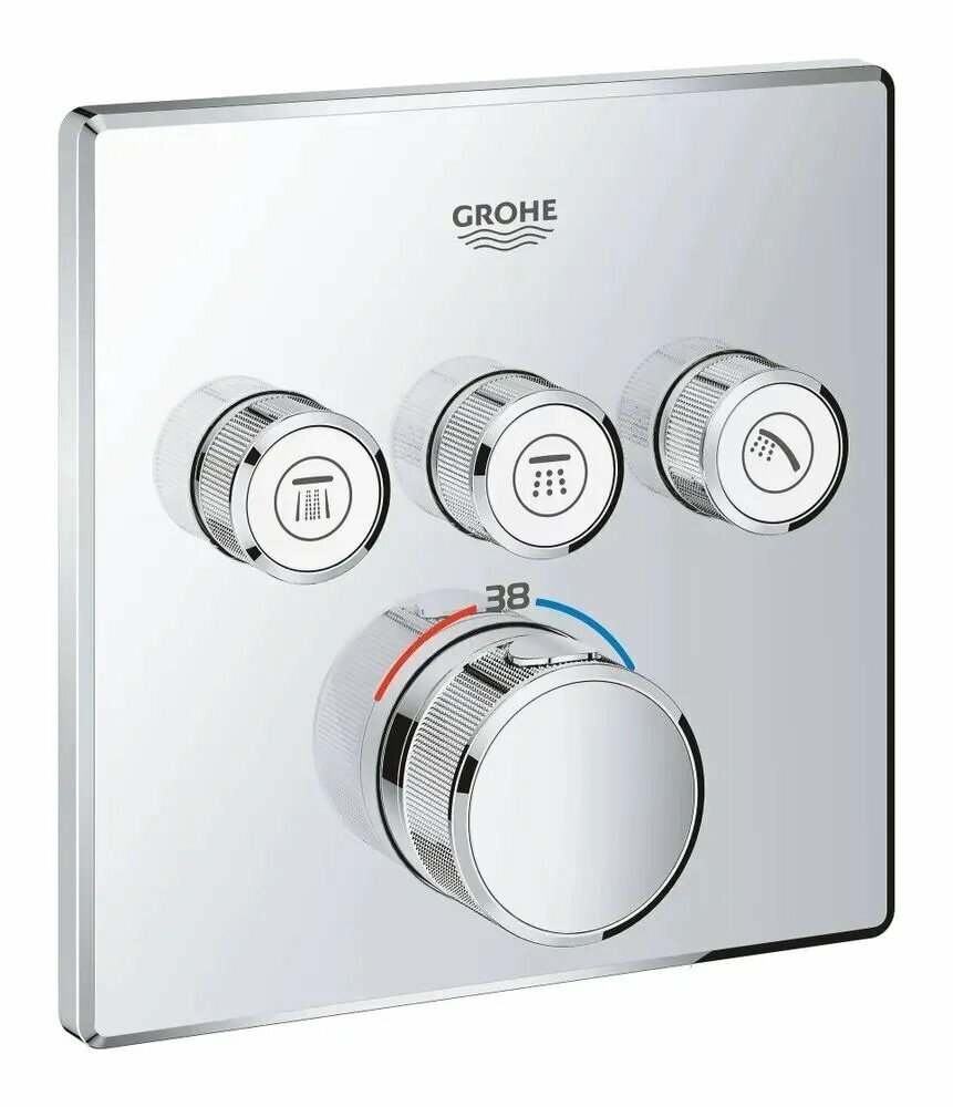 Внешняя часть термостатического смесителя на 3 выхода GROHE Grohtherm SmartControl, хром (29126000)