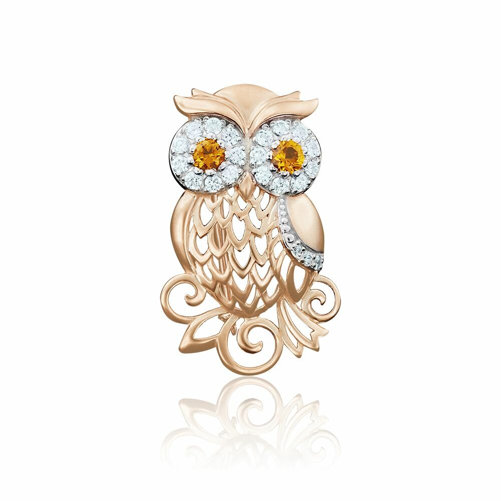 Брошь, красное золото, 585 проба, фианит