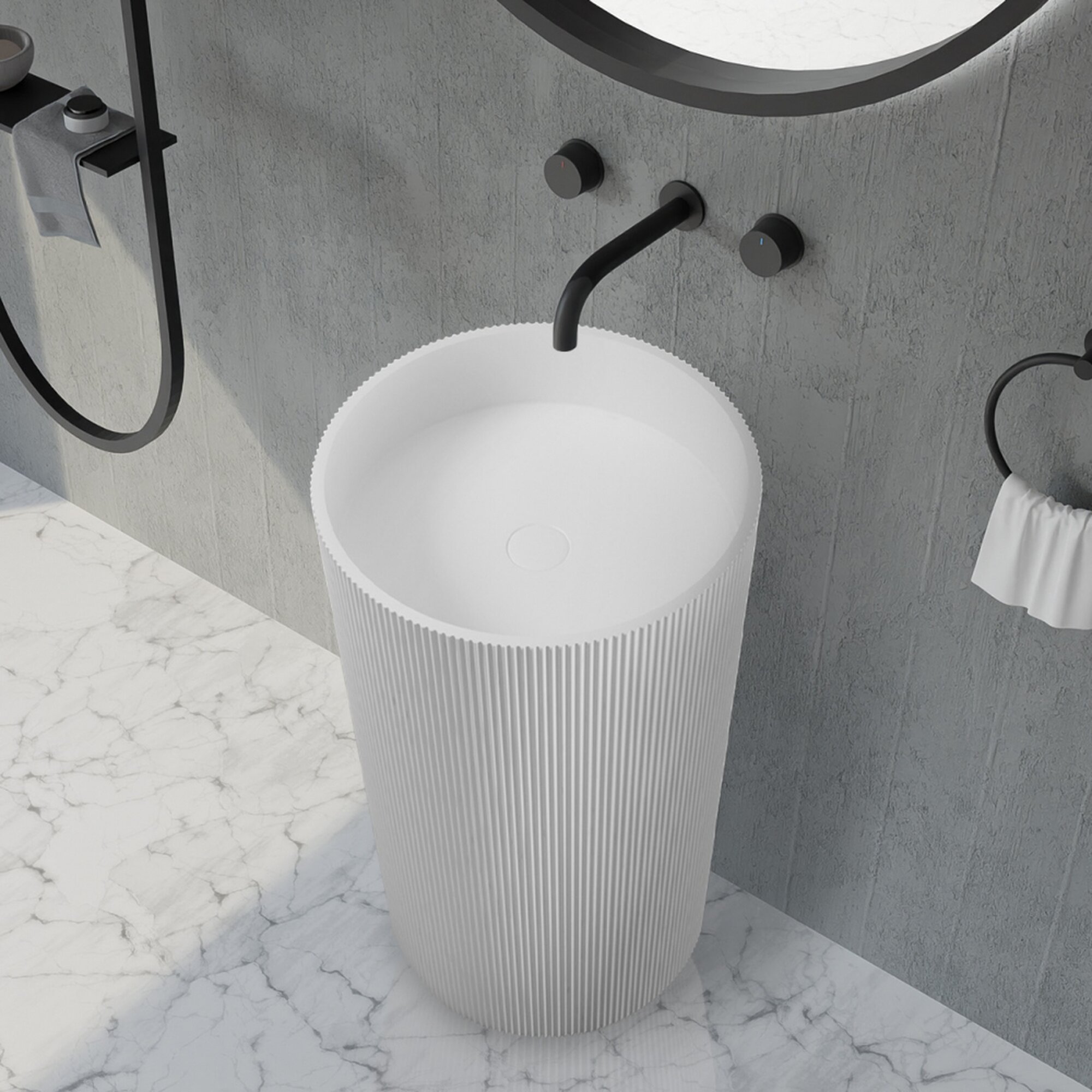 Раковина отдельностоящая ABBER Stein AS2501-H, круглая, 50 см, искусственная камень, белая матовая