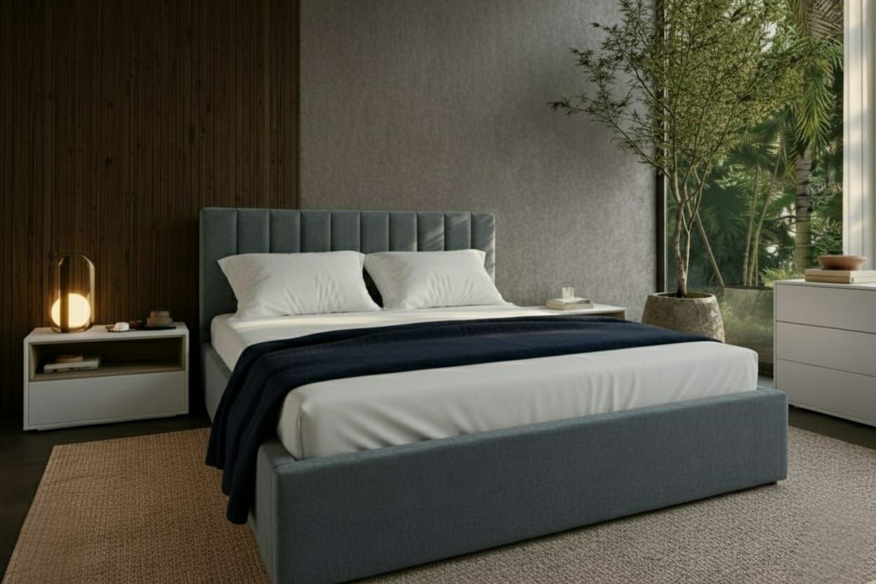 Кровать Asia, 140х200 подъемным механизмом, с ящиками для белья, ортопедическое основание, темно-серый