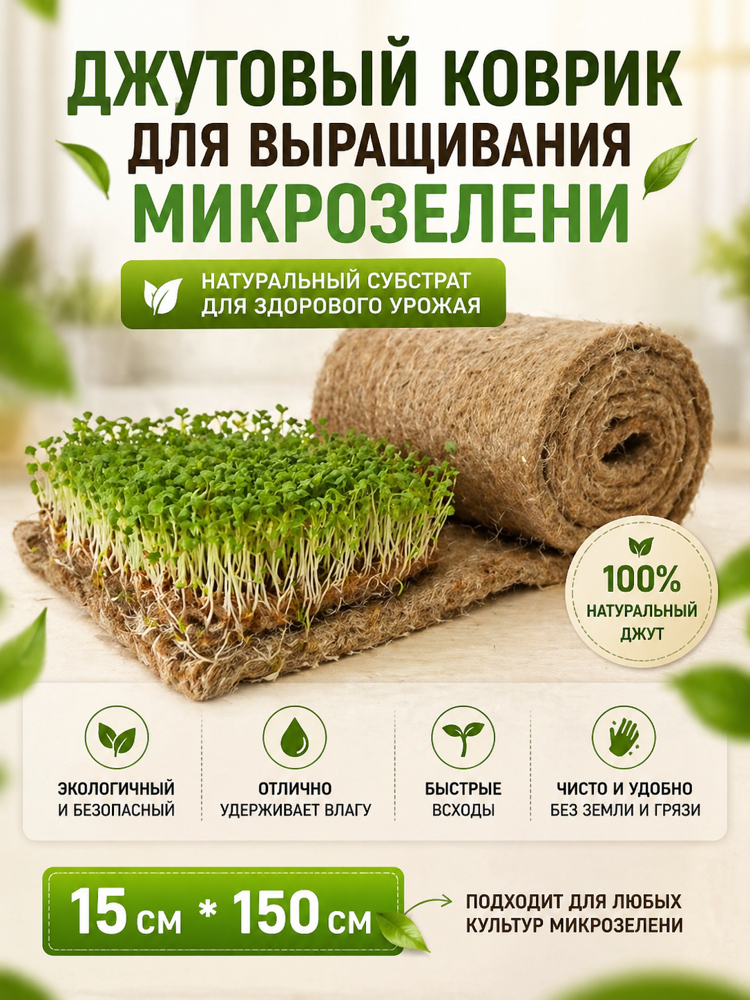 Джутовый коврик для выращивания микрозелени