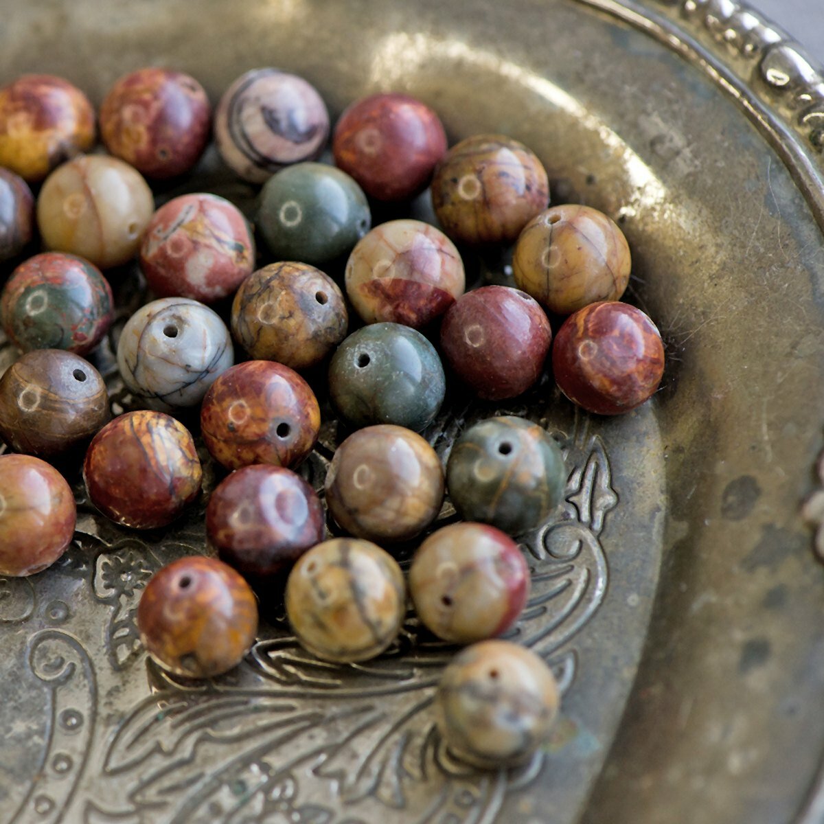 Яшма Пикассо Бусины натуральные 10 шт, цветовой микс, размер 10 мм