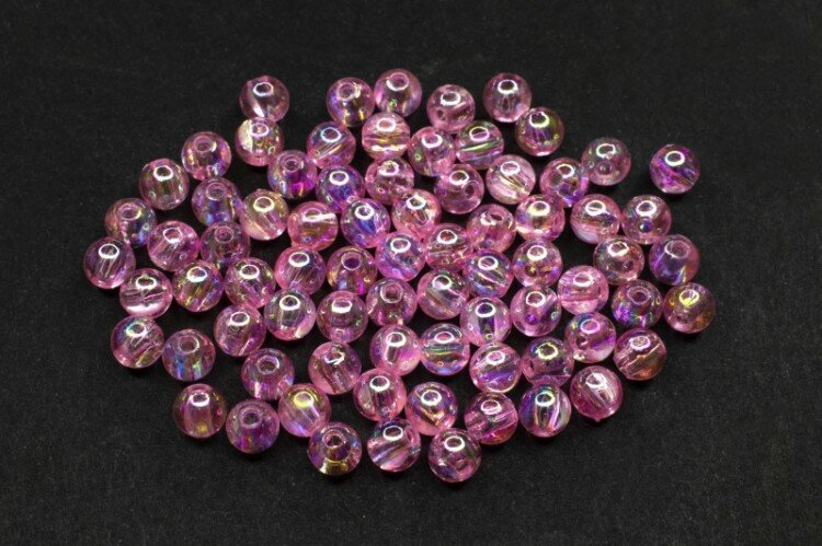 Бусины акриловые круглые 5мм, отверстие 1мм, цвет розовый, прозрачные, радужное покрытие, 528-049, 10г (около 140шт)