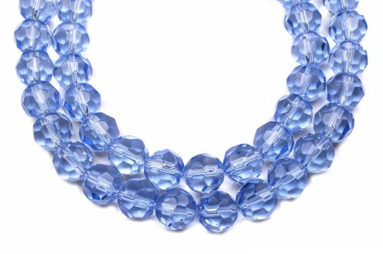 Бусина стеклянная граненая круглая 10мм, цвет голубой, прозрачная, 546-009, 10шт