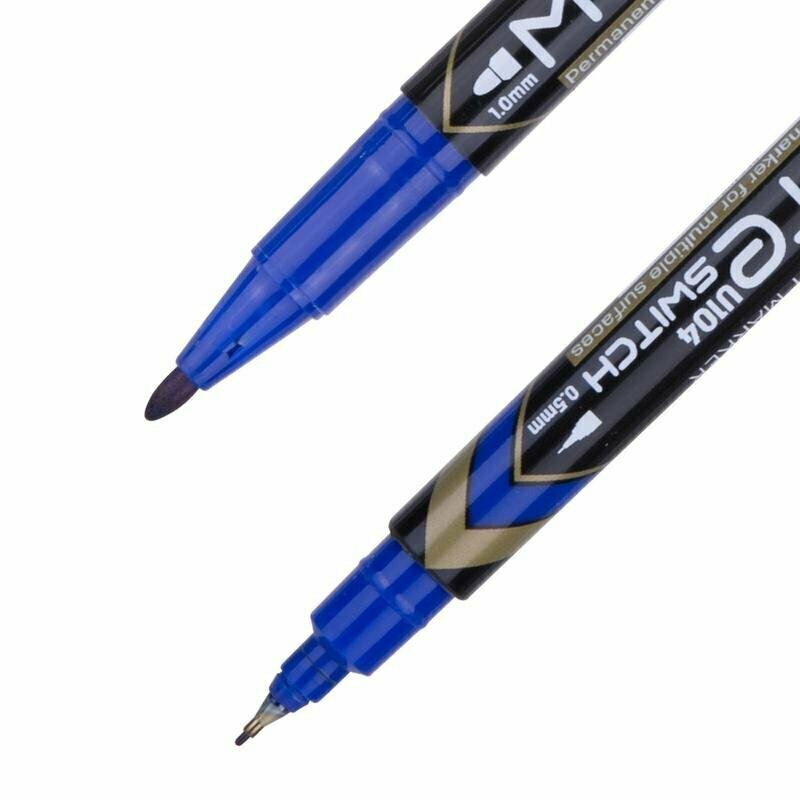 Маркер перманентный двусторонний Deli Mate синий толщина линии 0.5 мм 1 мм круглый наконечник, 1407979