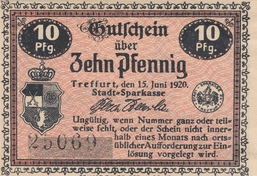 Германия (Веймарская Республика) Треффурт 10 пфеннигов 1920 г.