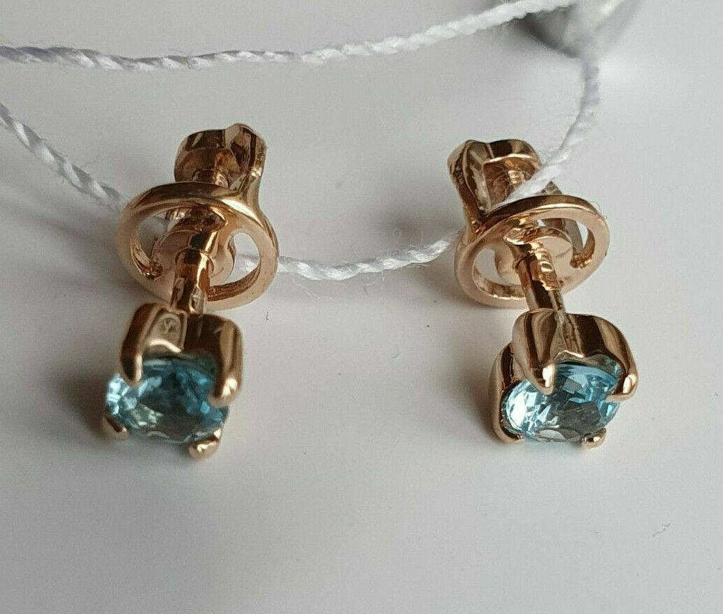 Серьги пусеты, красное золото, 585 проба, топаз