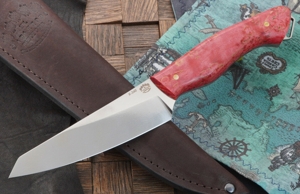 Товарищество Завьялова нож Додичи Н-140, сталь Bohler K 340, рукоять красная стабилизированная береза