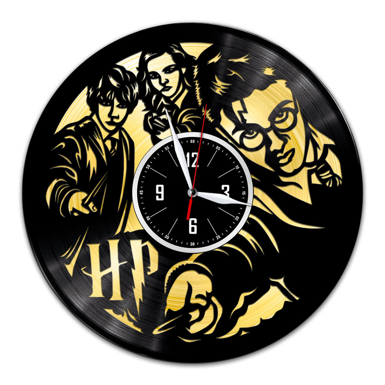 Гарри Поттер - настенные часы из виниловой пластинки (с золотой подложкой)
