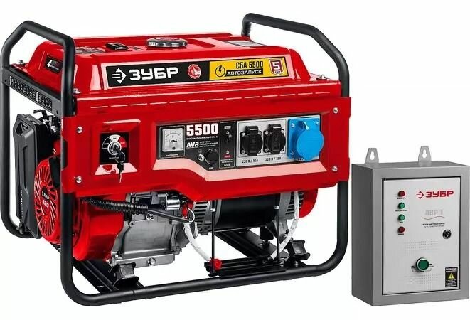 Генератор СБА-5500 Мастер бензиновый, однофазный, синхронный, щеточный, с автозапуском ЗУБР 5.5 кВт