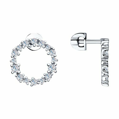Серьги пусеты, серебро, 925 проба, родирование, фианит