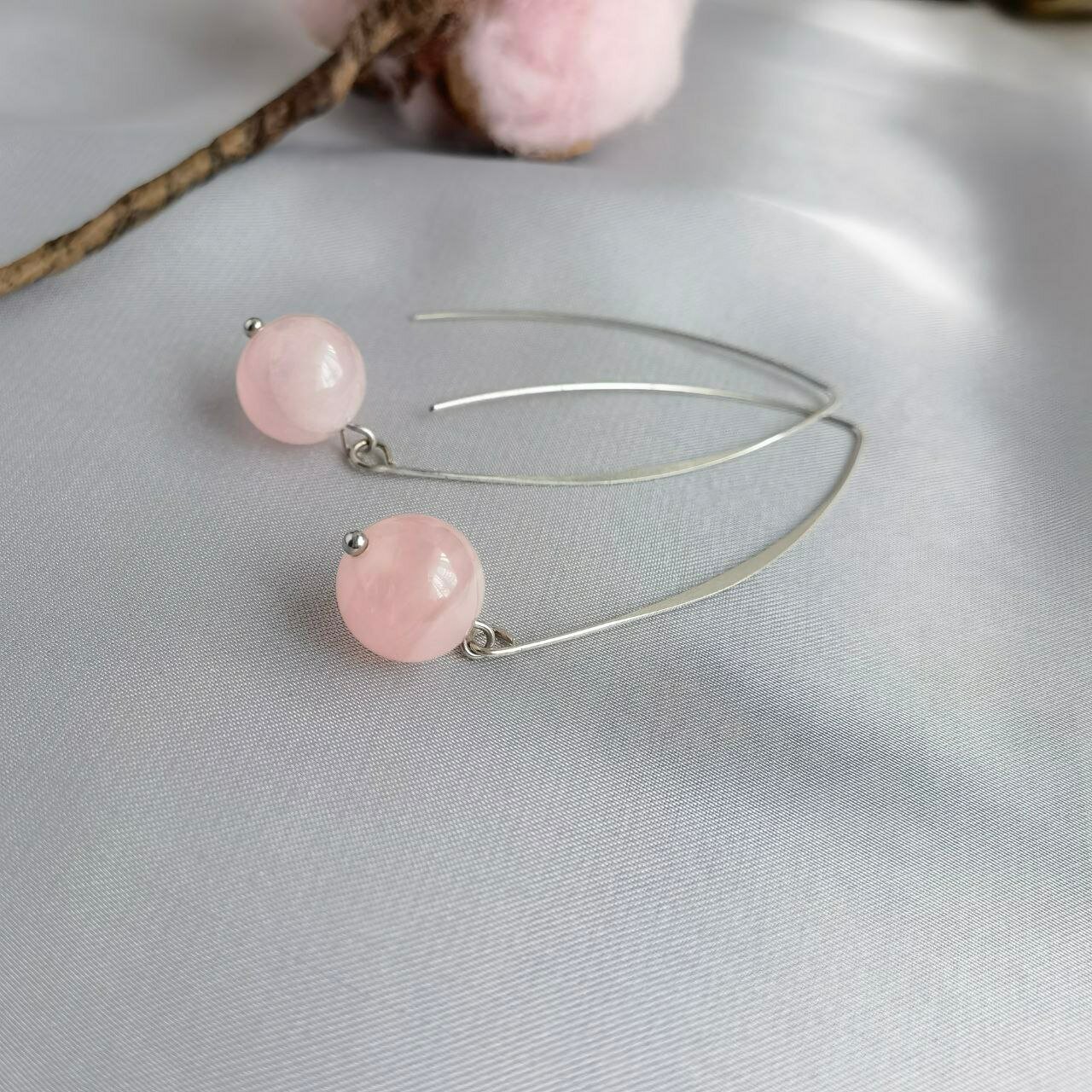 Серьги Камни Елены, розовый кварц