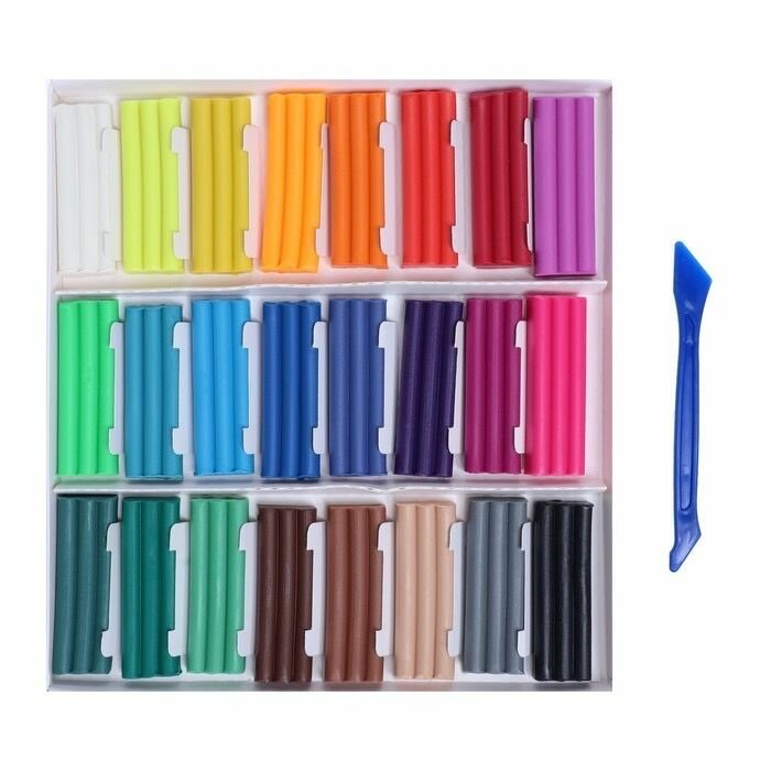 Пластилин мягкий для детей (восковой), 24 цветов, 360 г, со стеком