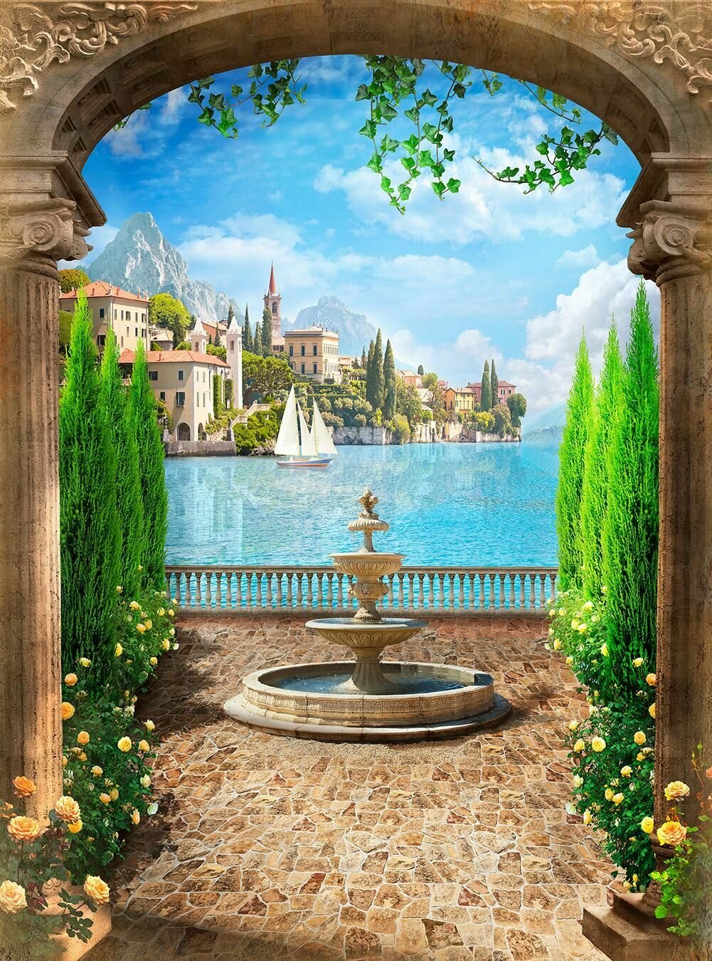 Фотообои/F коллекцияF-247 Вид на Италию сквозь арку 200х270-1Divino