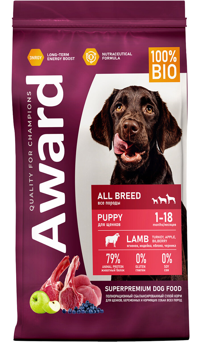 AWARD ALL BREED PUPPY для щенков, беременных и кормящих сук всех пород с ягненком и индейкой 12 кг