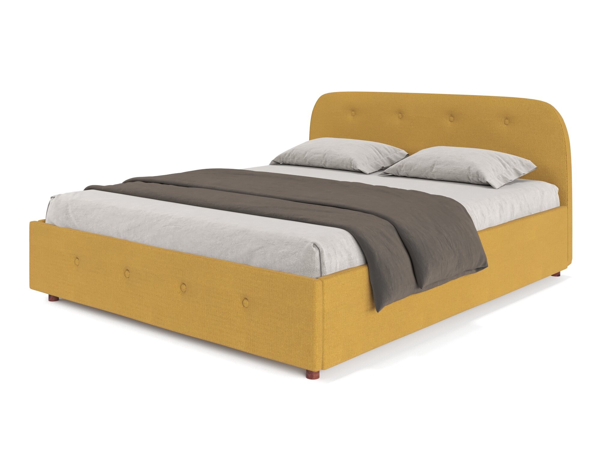 Кровать двуспальная Soft Element Эльба 140х200 Yellow, с мягким изголовьем, с подъемным механизмом, с ящиками, рогожка