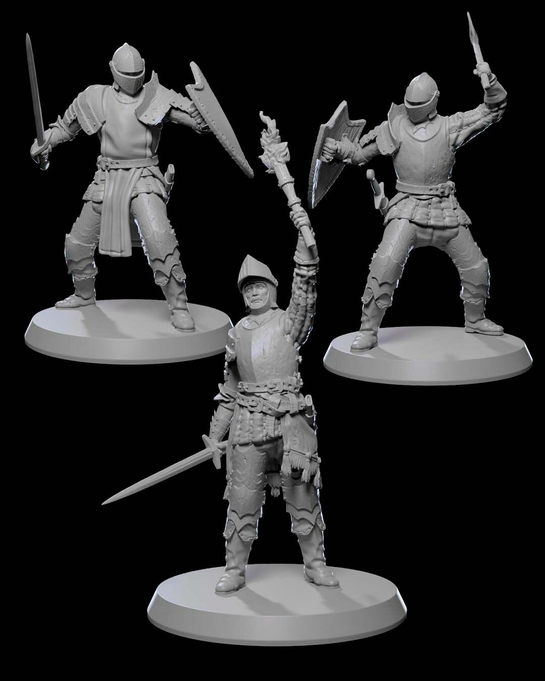 Набор из 3 разных миниатюр солдат стражников в кирасах в масштабе 75мм, миниатюра для настольных игр DnD, Pathfinder