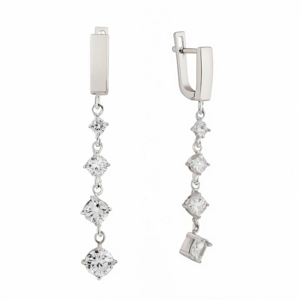 Серьги, серебро, 925 проба, родирование, фианит