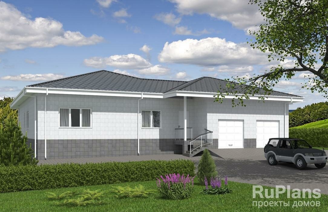 Проект одноэтажного дома с подвалом и гаражом (248 м2, 21м x 18м) Rg5628