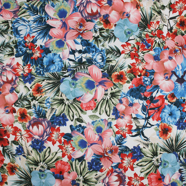 Ткань Ткани-100, хлопок с эластаном, белая/розовая, ширина 1.4м, длина 1м