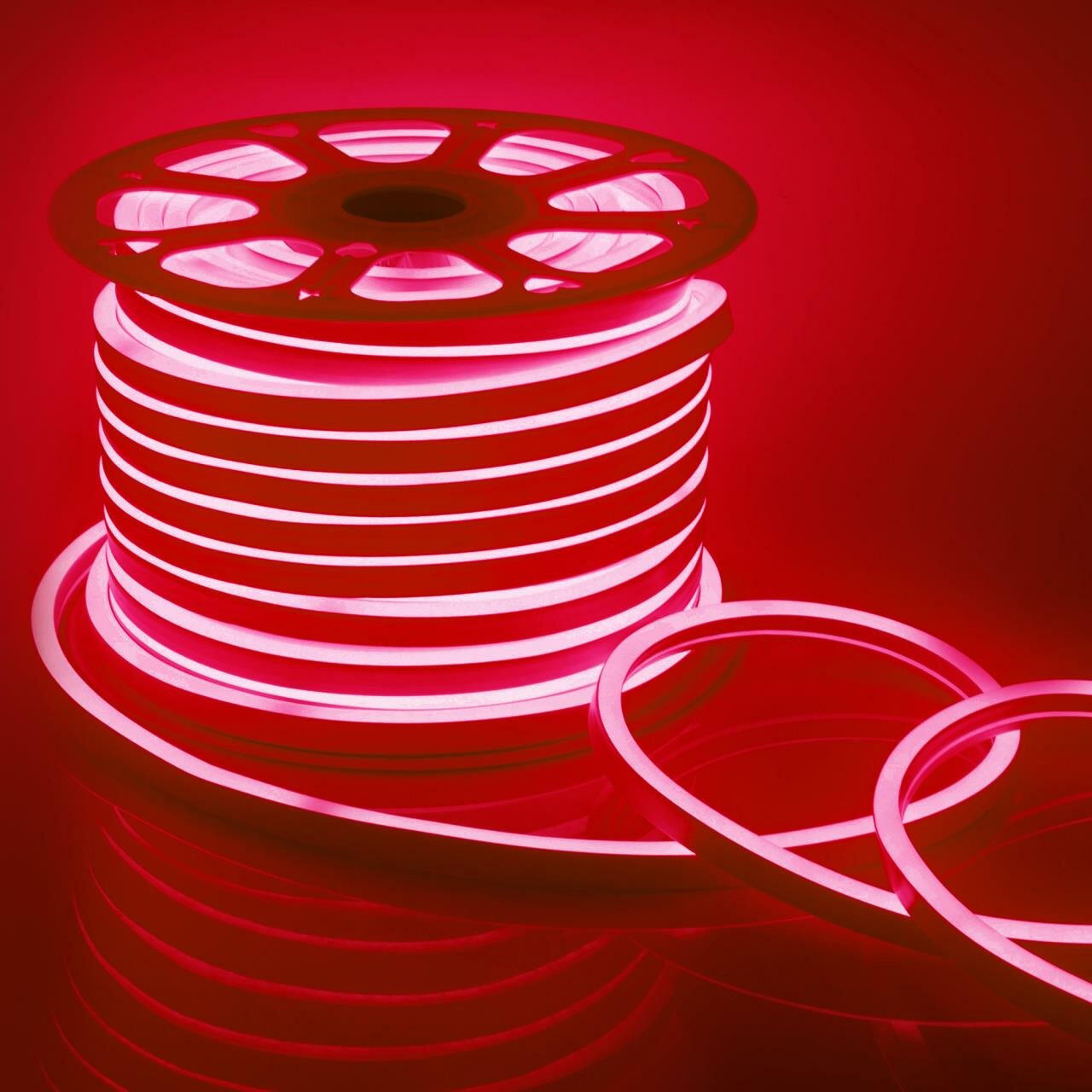 17-36 Светодиодный неон, мини, 220В, 5,5Вт м , smd2835, 120д м , IP65, 8x16мм, 50м , красный