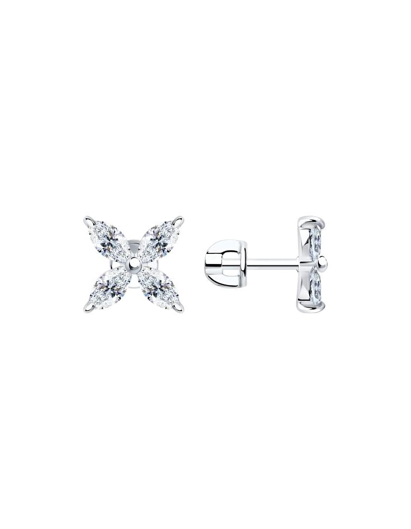 Серьги пусеты The Jeweller, серебро, 925 проба, родирование, фианит