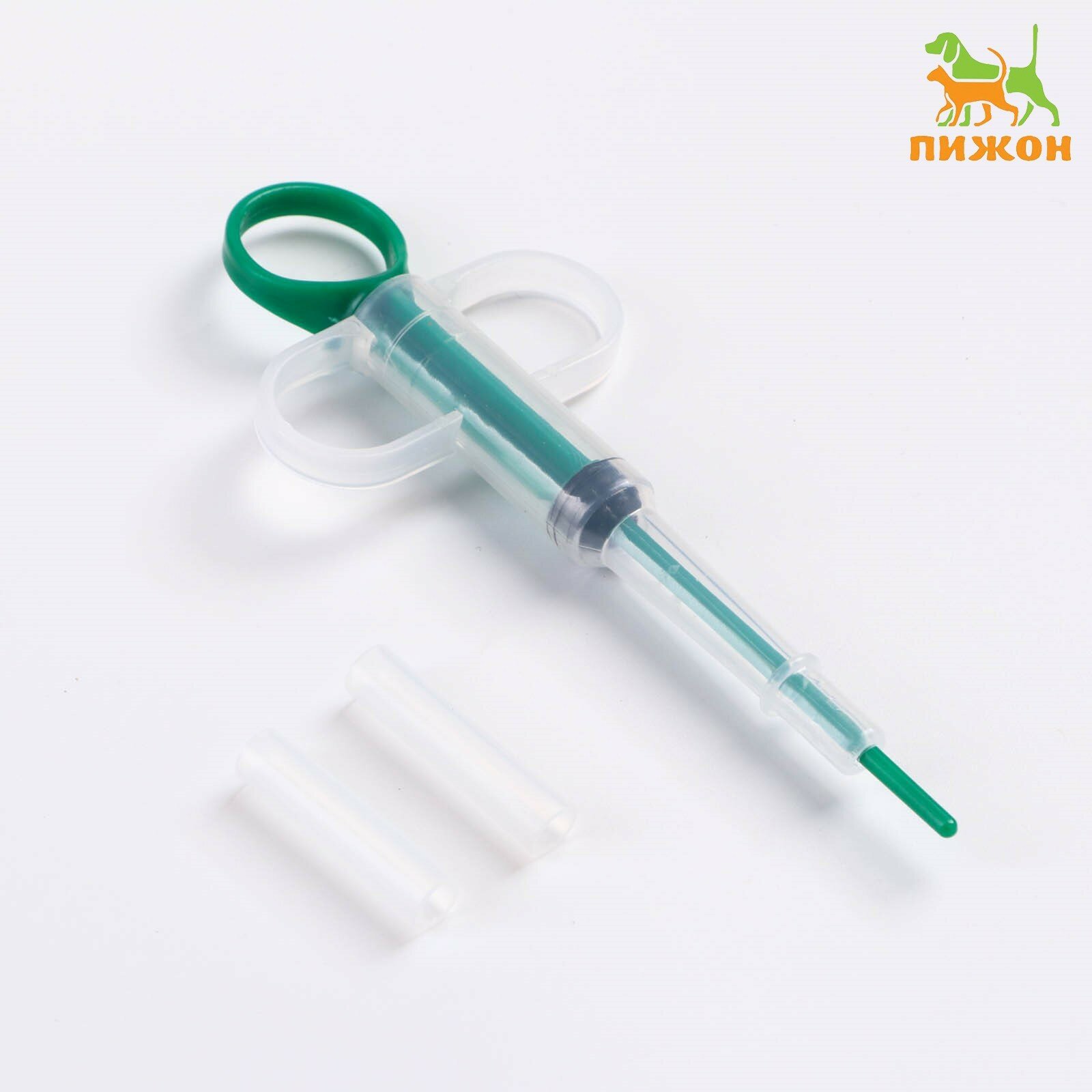 Таблеткодаватель Пижон, для всех видов животных, с насадками, зеленый, 28 г