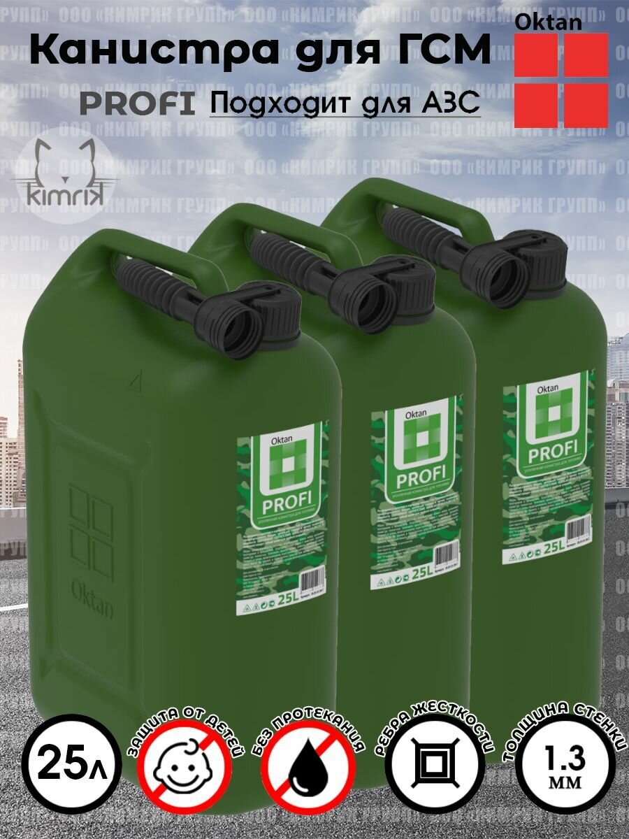 Канистры ГСМ PROFI, пластиковая, темно-зеленая, 25 л х 3 шт, Oktan
