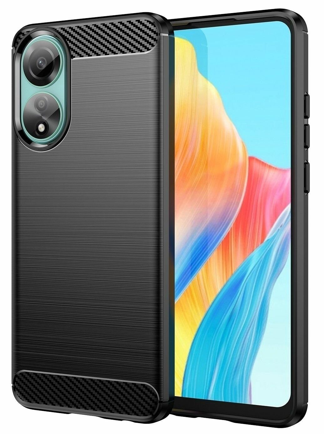 Чехол на OPPO A78 4G силиконовый карбон сталь чёрный противоударный