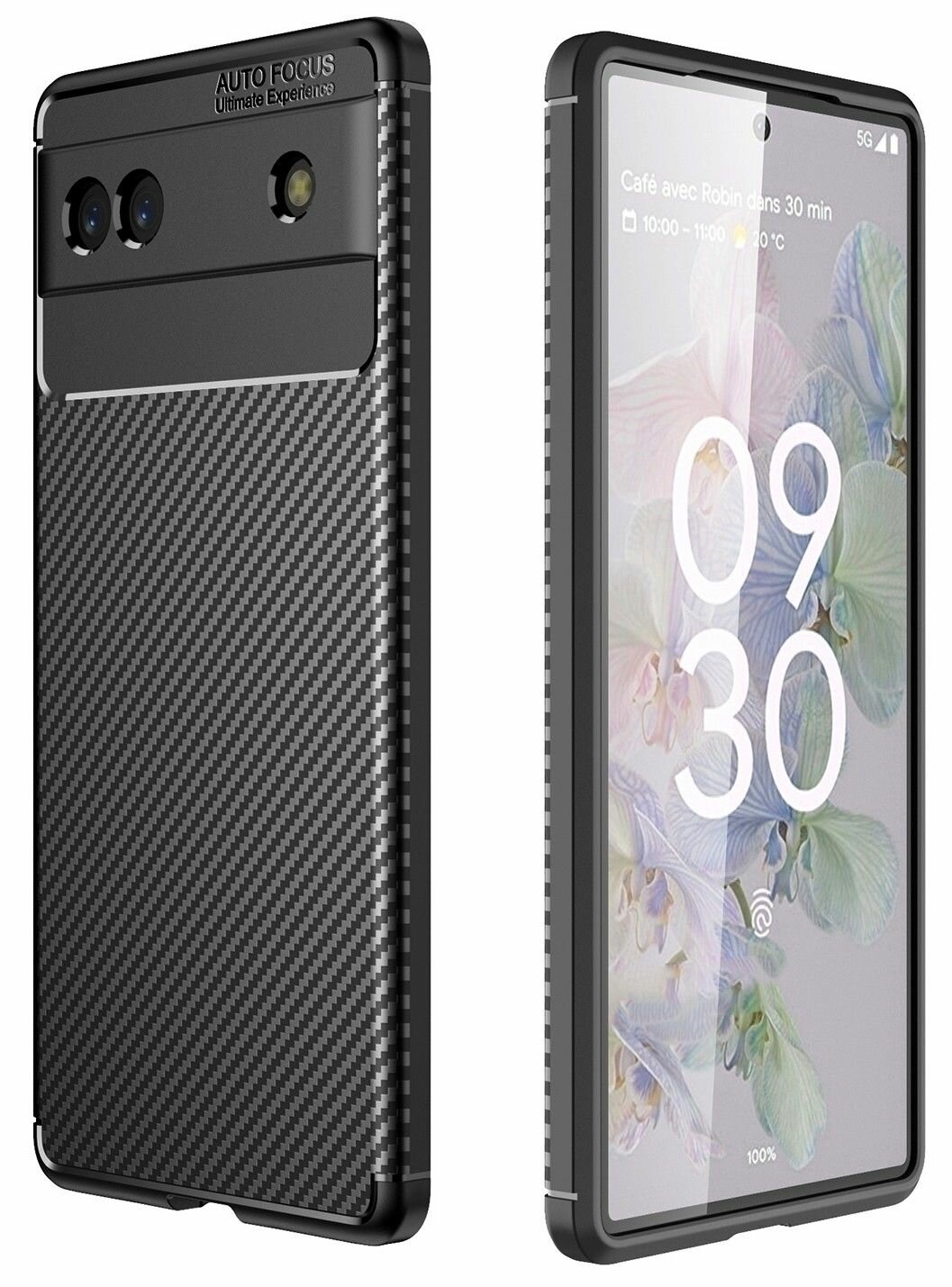 Чехол на Google Pixel 6a силиконовый под карбон чёрный противоударный