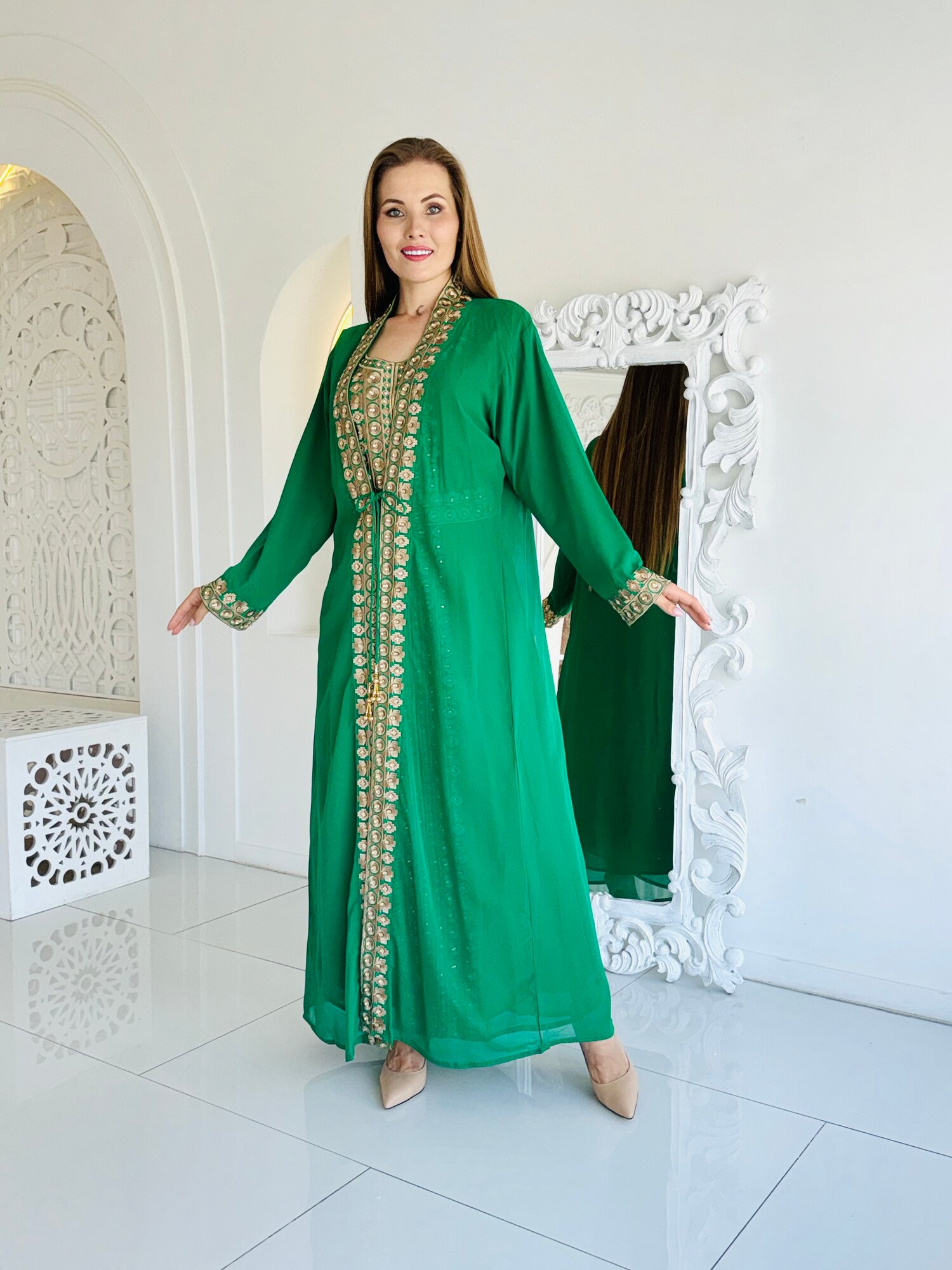 Костюм классический Fatmafashion, размер 46/52, изумрудный — фото 1