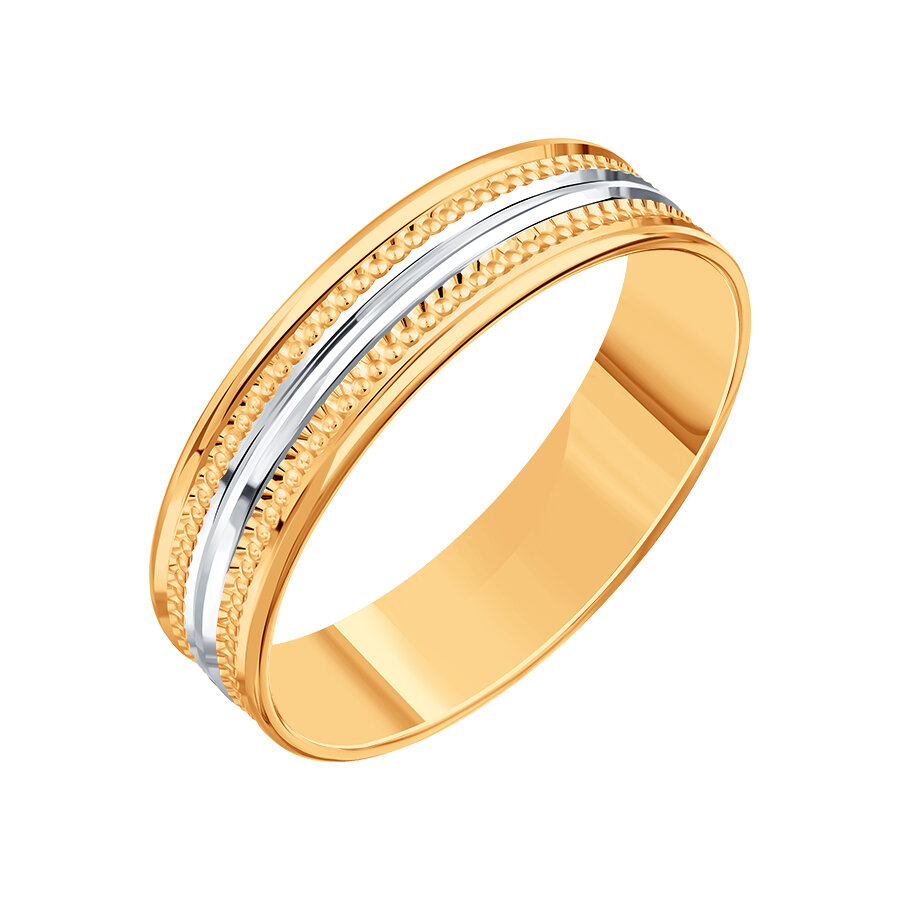 Кольцо обручальное, красное золото, 585 проба, родирование